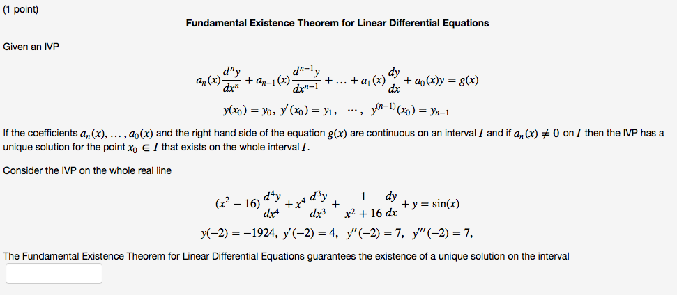 Solved Fundamental Existence Theorem for Linear Differential | Chegg.com