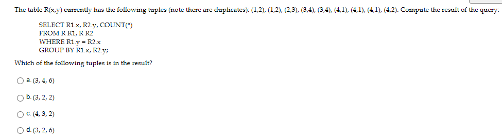 Solved The table R(x,y currently has the following tuples | Chegg.com