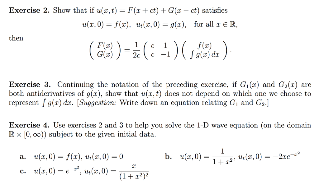 Solved Exercise 2. Show that if u(x, t) F( ct) +G(x - ct) | Chegg.com