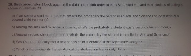 Solved 20. Birth order A survey of students in a large | Chegg.com