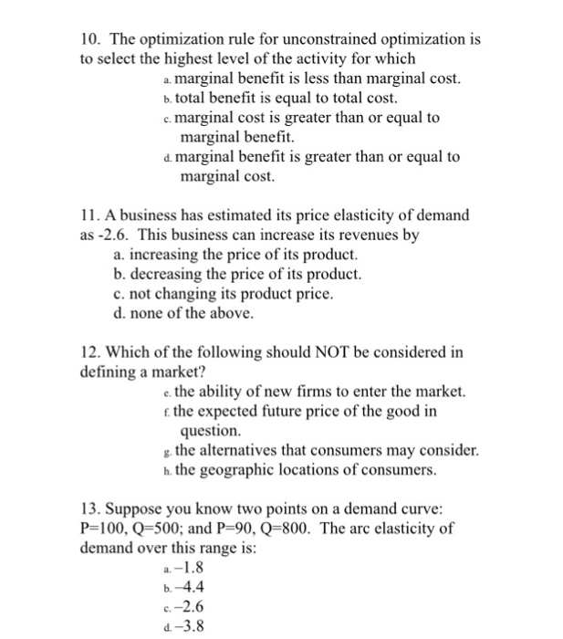 Solved The optimization rule for unconstrained optimization | Chegg.com