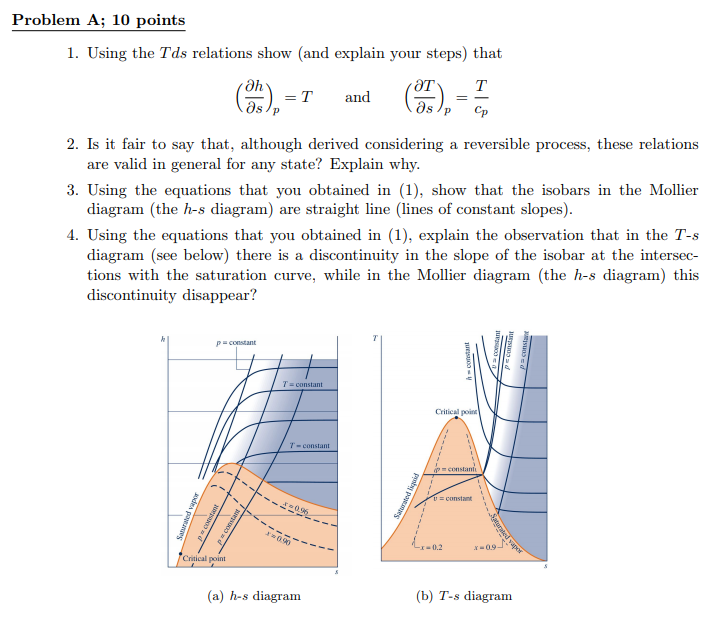 Solved Problem A; 10 points 1. Using the Tds relations show | Chegg.com