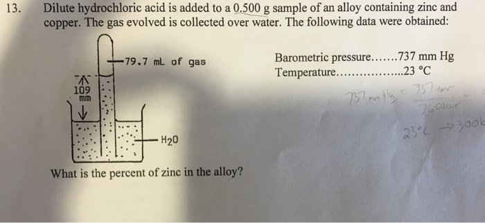 Solved Dilute hydrochloric acid is added to a 0.500 g sample | Chegg.com