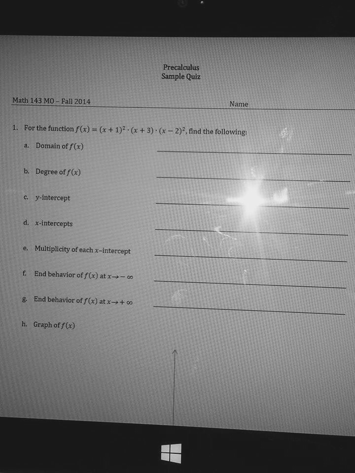 Solved Precalculus Sample Quiz 1 For The Function F X