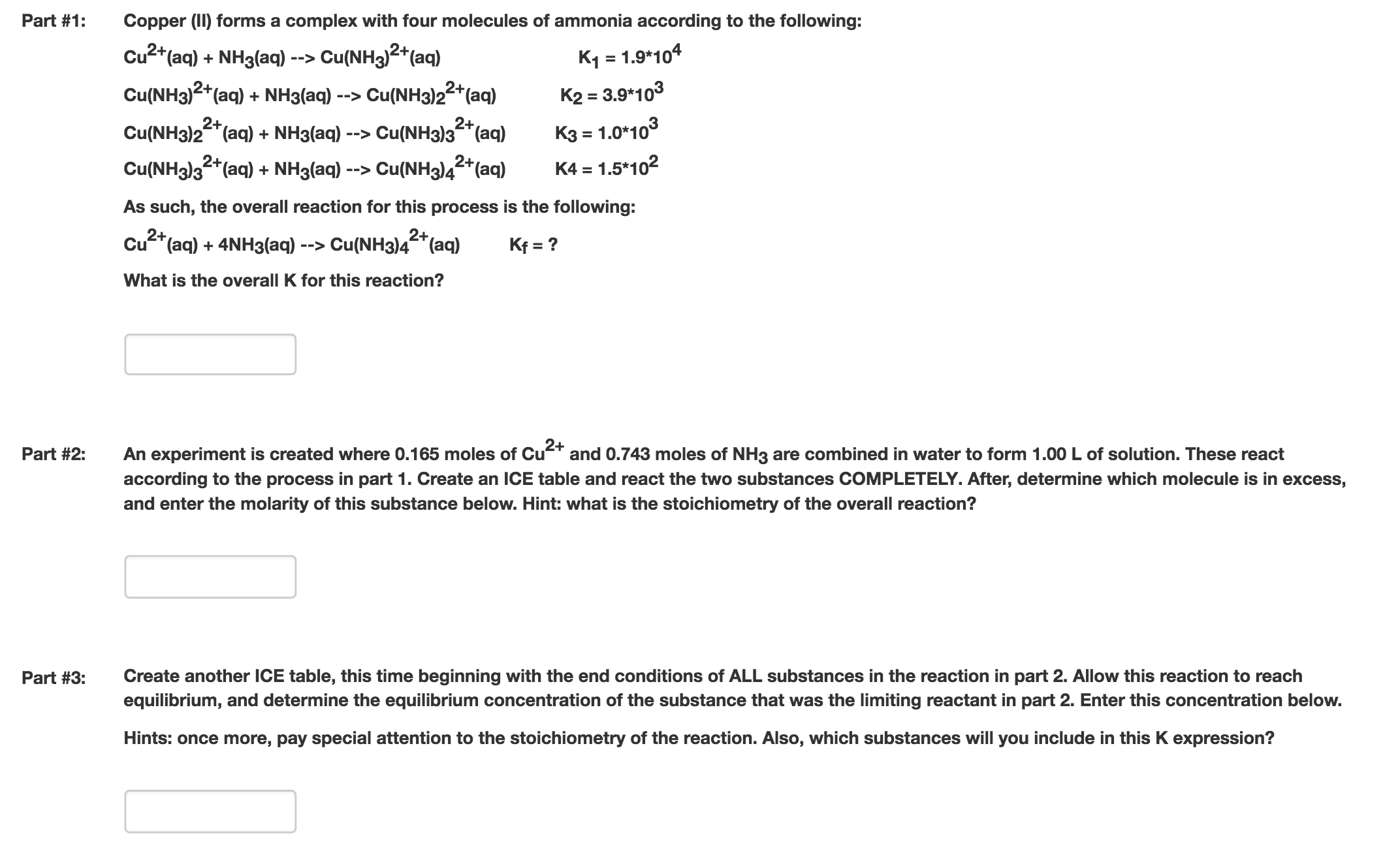 Copper (II) forms a complex with four molecules of | Chegg.com