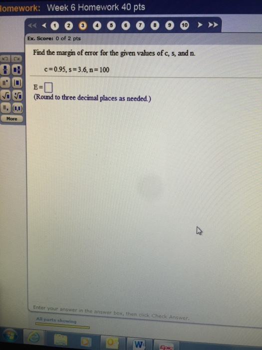 Solved Find the margin of error for the given values of c, | Chegg.com