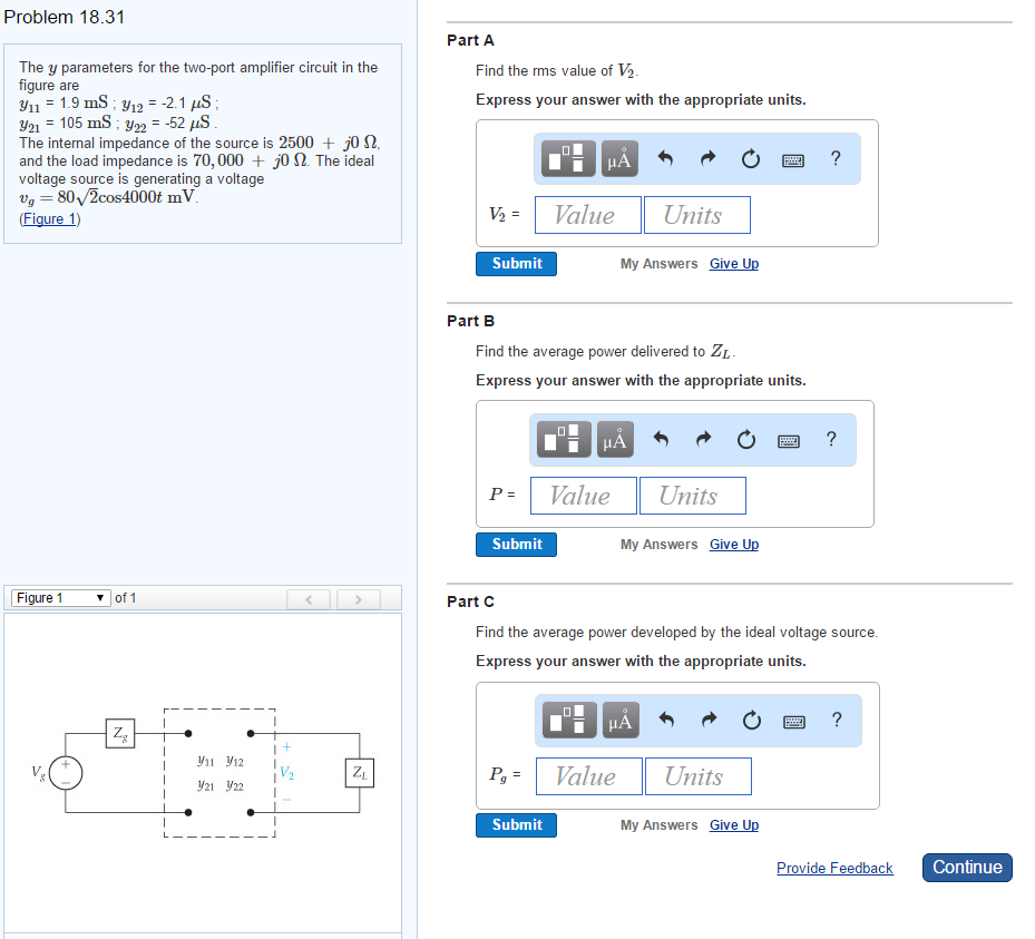 Solved The y parameters for the two-port amplifier circuit | Chegg.com