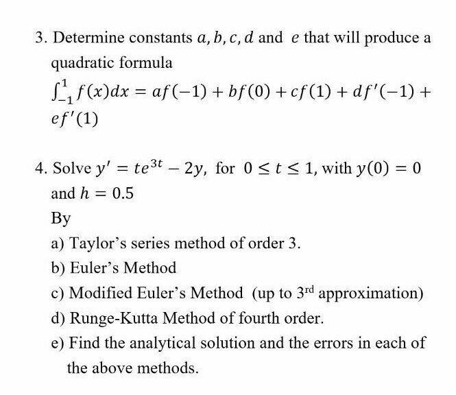 Solved 3. Determine constants a, b, c, d and e that will | Chegg.com