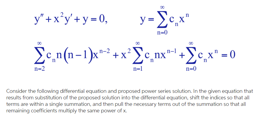 Solved y" + x^2y'+y = 0, y = sigma_n = 0^infinity c_n x^n | Chegg.com