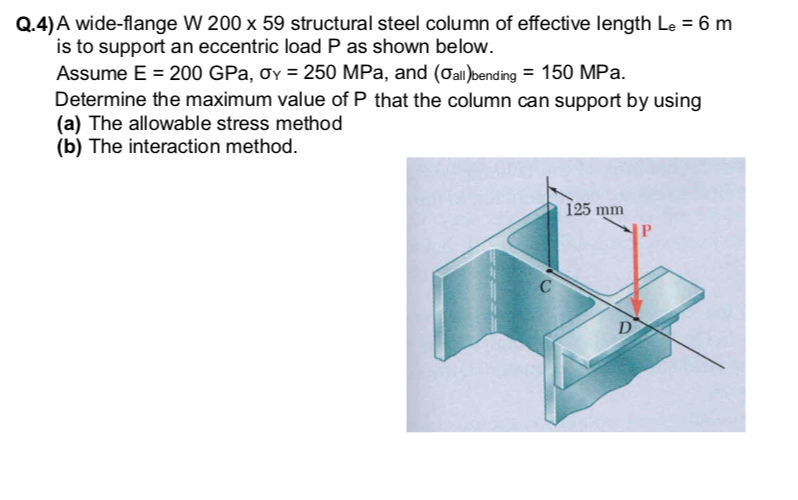 Solved Q.4)A wide-flange W 200 x 59 structural steel column | Chegg.com