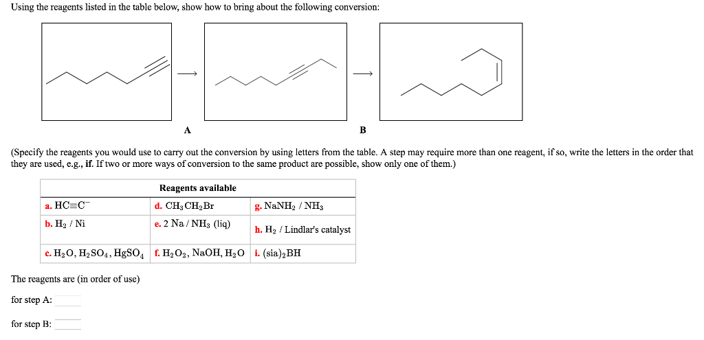 Solved Using the reagents listed in the table below, show | Chegg.com