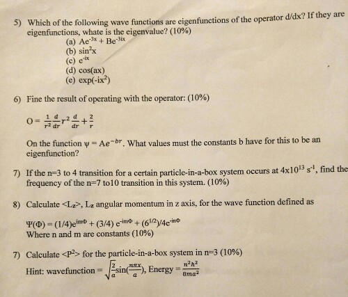 Solved Which of the following wave functions arc | Chegg.com