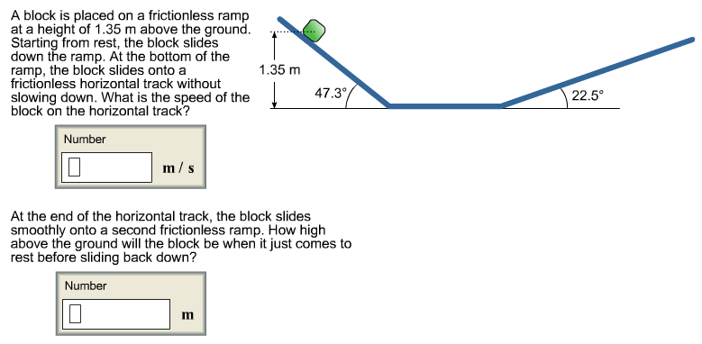 Solved A block is placed on a frictionless ramp at a height | Chegg.com