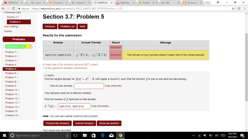 CSecure https://webwork.rrcc.ed RRCC MAT 121003 | Chegg.com