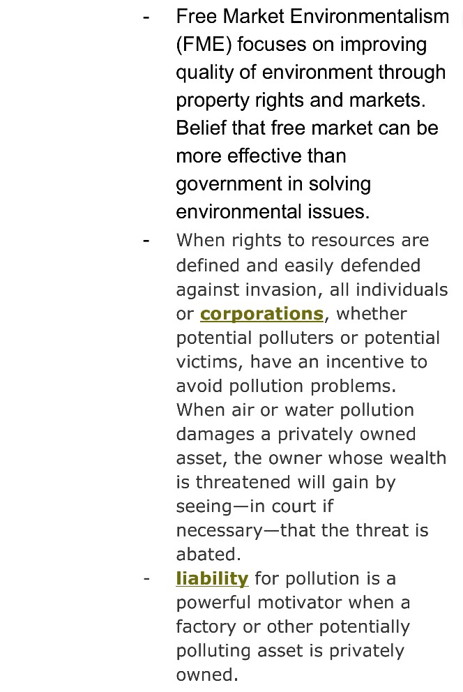 Solved Free Market Environmentalism (FME) focuses on | Chegg.com