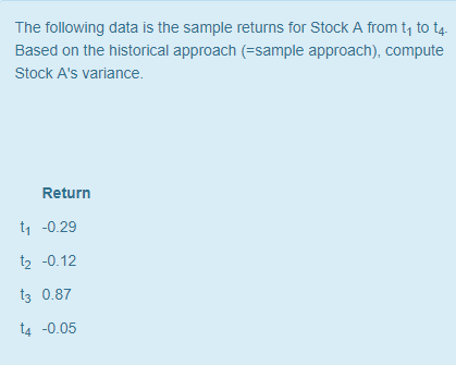 Solved The following data is the sample returns for Stock A | Chegg.com