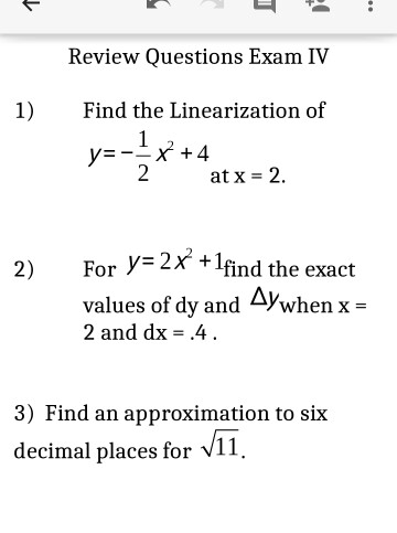 Solved Find the Linearization of y=-1/2 x^2 + 4 at x = 2. | Chegg.com
