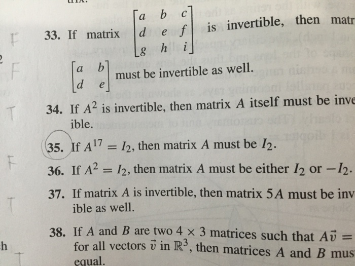 Solved 33. I fmatrix d e f is invertible, then matr a b must | Chegg.com