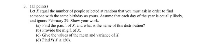 Solved Let X equal the number of people selected at random | Chegg.com