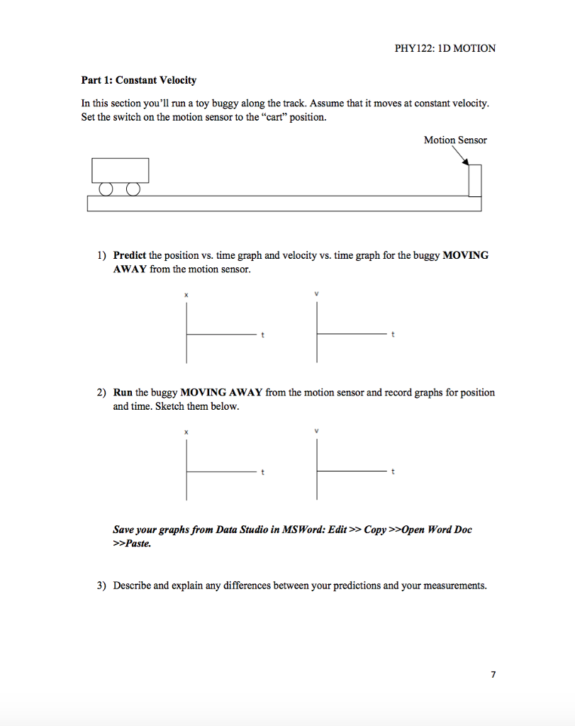 Solved PHY 122: ID MOTION Part 1: Constant Velocity In this | Chegg.com