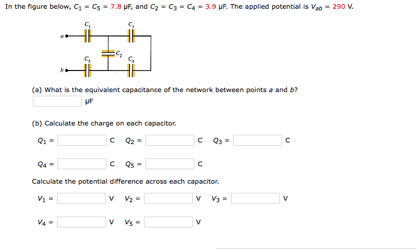 Solved In the figure below, C_1 = C_5 = 7.8 mu F, and C_2 = | Chegg.com