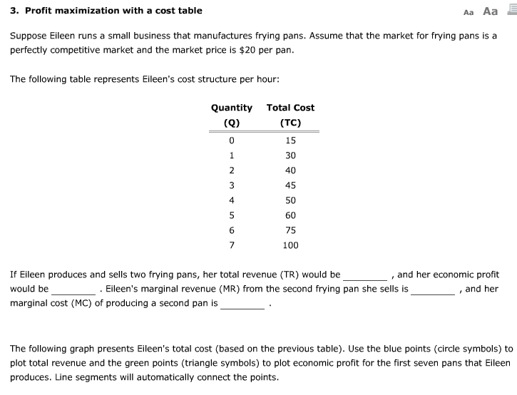 Solved 3. Profit maximization with a cost table Aa Aa E | Chegg.com