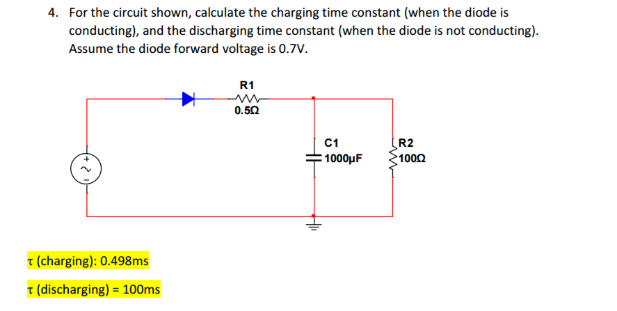 Solved For the circuit shown, calculate the charging time | Chegg.com
