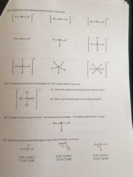 Solved Complete four of the following Lewis Structures. A | Chegg.com