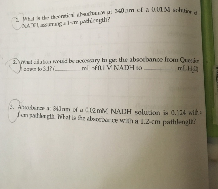 Solved What is the theoretical absorbance at 340 nm of a | Chegg.com