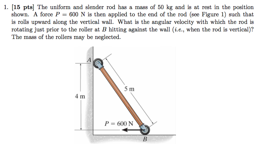 Solved 1. [15 pts] The uniform and slender rod has a mass of | Chegg.com