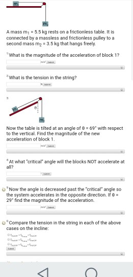 Solved A mass m1 = 5.5 kg rests on a frictionless table. It | Chegg.com
