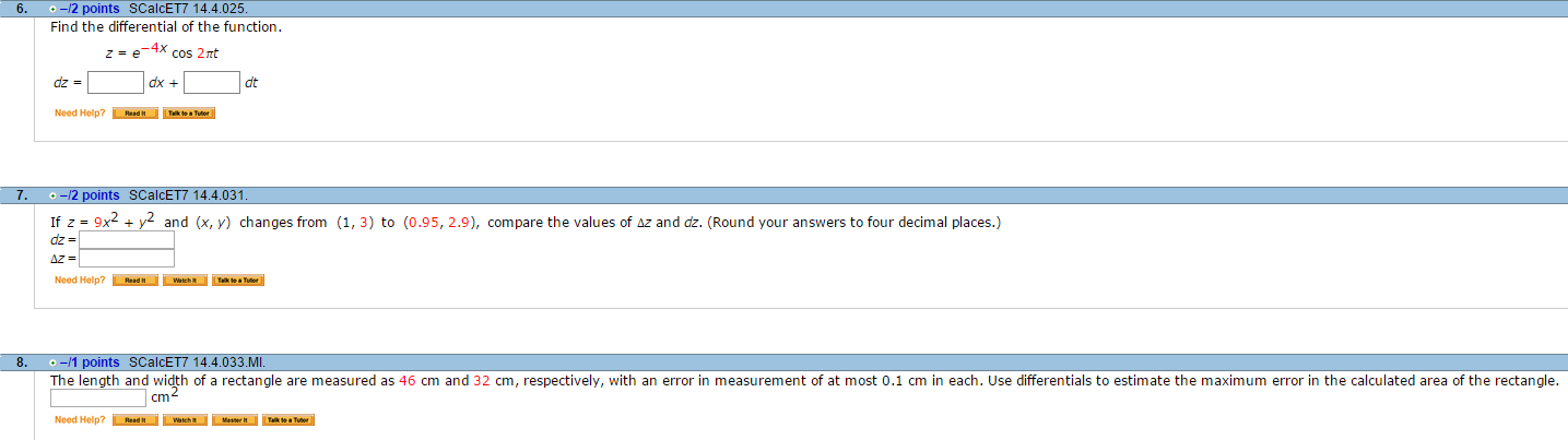 Solved Find The Differential Of The Function If Z 9x 2