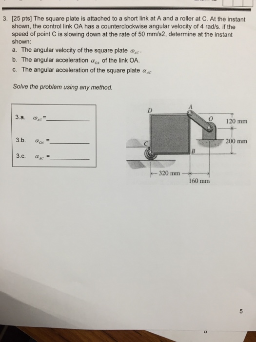 Solved The square plate is attached to a short link at A and | Chegg.com