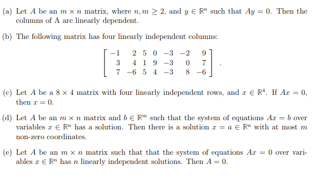 Solved A Let A Be An M × N Matrix Where N M 2 And Y