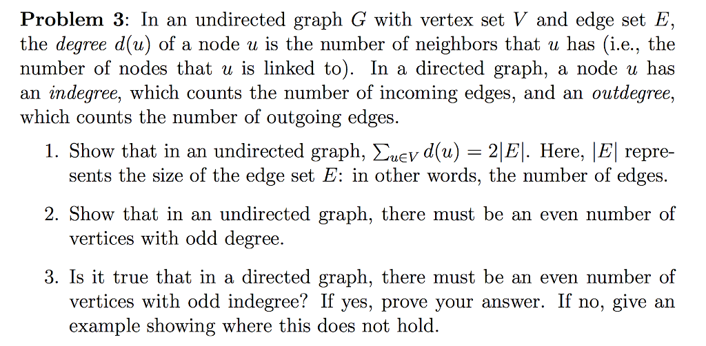 Solved Problem 3: In an undirected graph G with vertex set V | Chegg.com