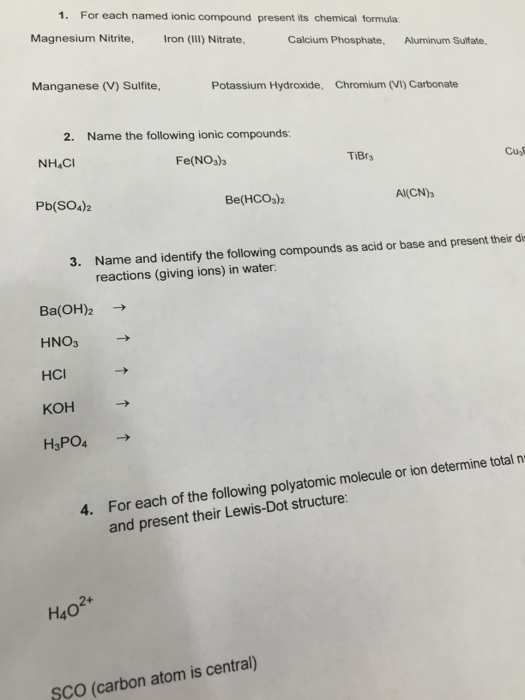 Solved 1. For each named ionic compound present its chemical | Chegg.com