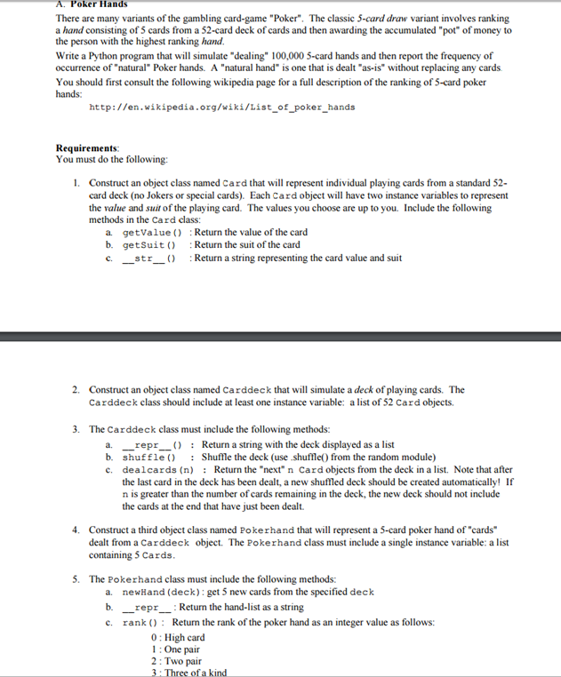 Solved Poker Hands There are many variants of the gambling | Chegg.com