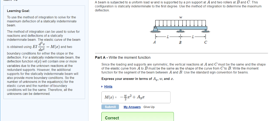 Solved A beam is subjected to a uniform load w and is | Chegg.com
