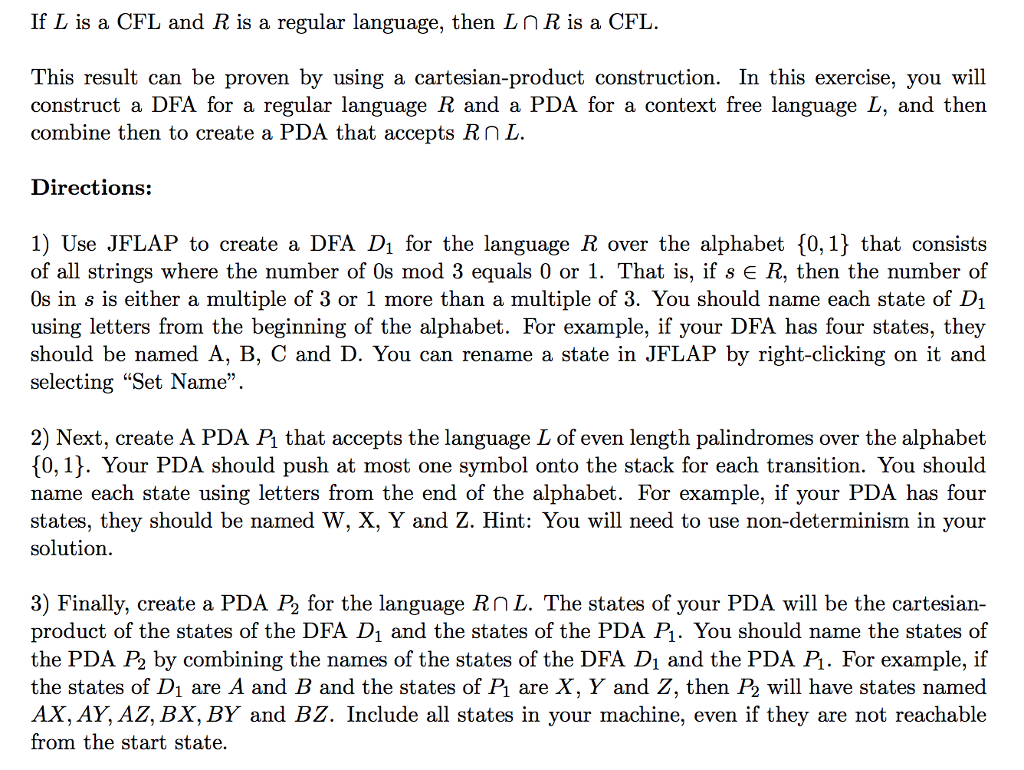 1) Use JFLAP to create a DFA Di for the language R | Chegg.com