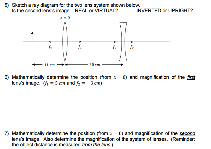Solved 5) Sketch a ray diagram for the two lens system shown | Chegg.com