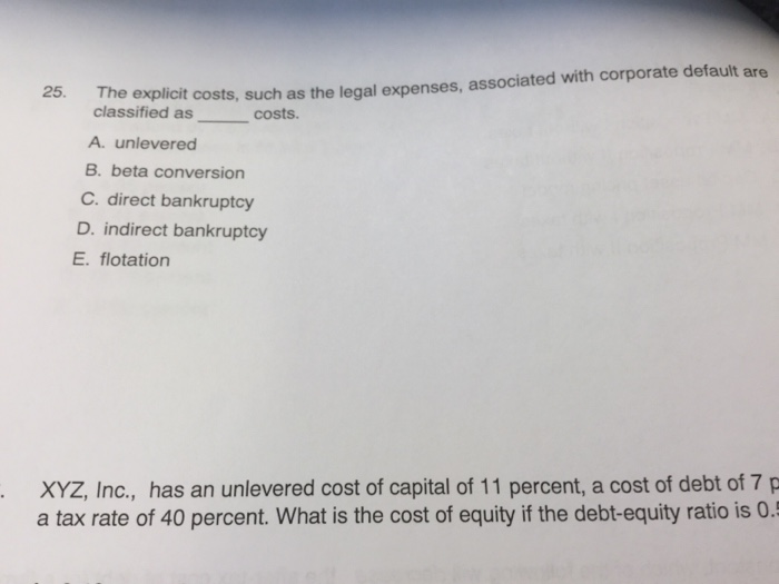 Solved The explicit costs, such as the legal expenses, | Chegg.com