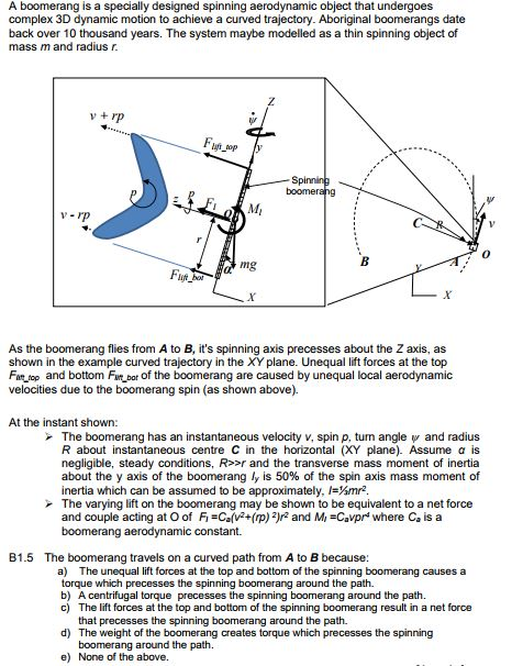Solved A boomerang is a specially designed spinning | Chegg.com