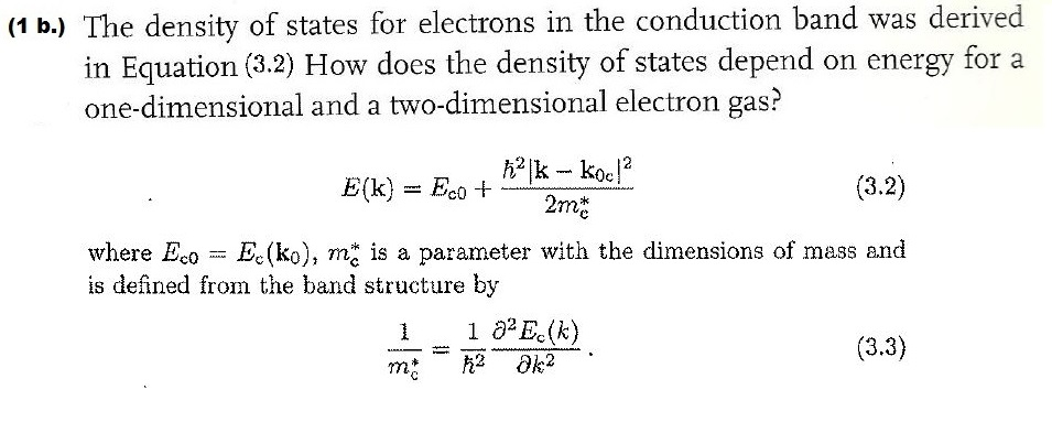 Solved (1 b.) The density of states for electrons in the | Chegg.com