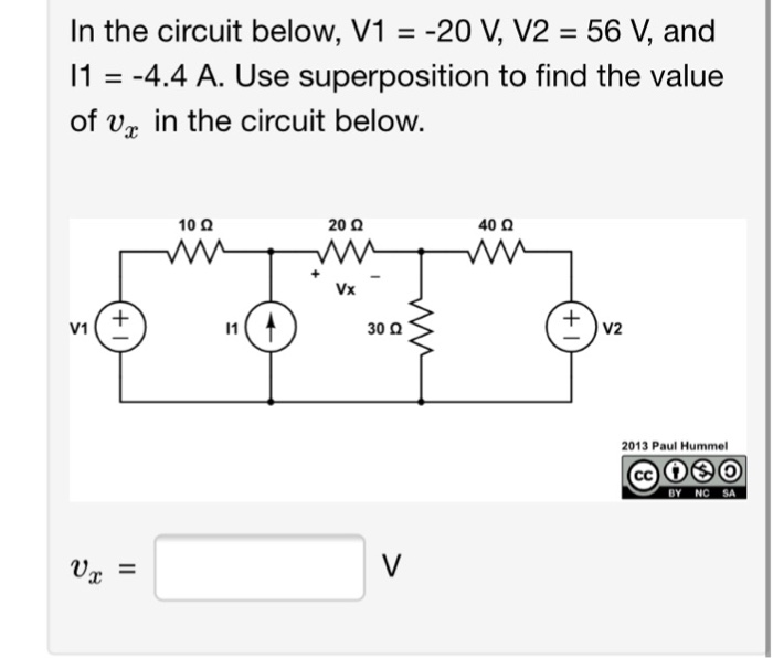 Solved In the circuit below, V1 = -20V V, V2 = 56 V, and I1 | Chegg.com