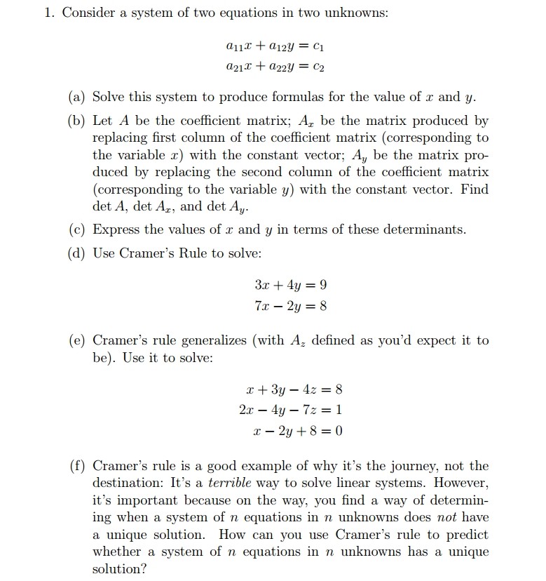 Solved Consider a system of two equations in two unknowns: | Chegg.com