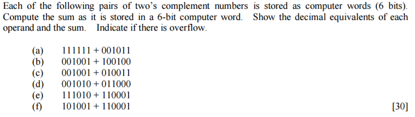 Solved Each of the following pairs of two's complement | Chegg.com