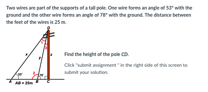Solved Two wires are part of the supports of a tall pole. | Chegg.com