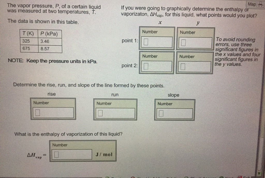 Solved Map The vapor pressure, P, of a certain liquid was | Chegg.com