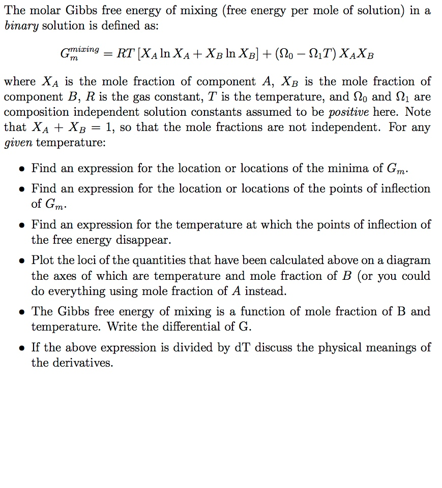 The molar Gibbs free energy of mixing (free energy | Chegg.com