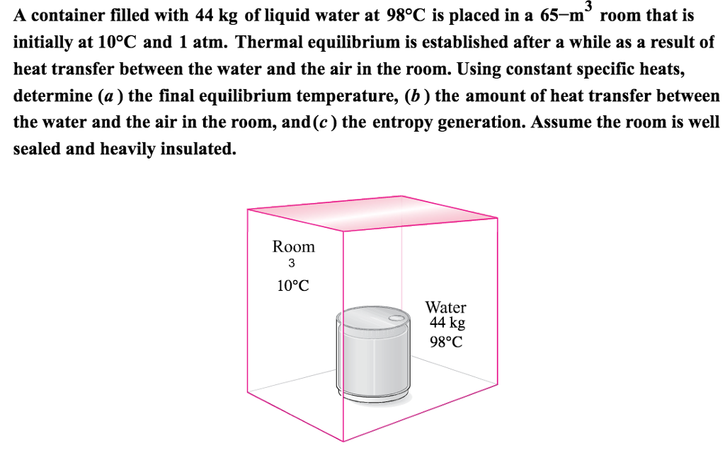 Solved A container filled with 44 kg of liquid water at 98°C | Chegg.com